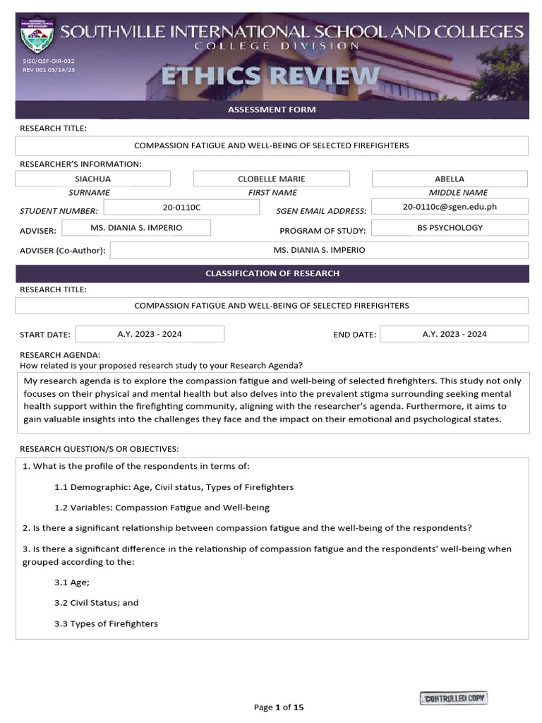 QSF OIR 032 Ethics Review Committee Form ERC Form REV001 | PDF | Statistics | Informed Consent