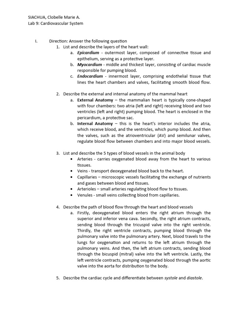 Lab 9 - Circulatory System | PDF | Atrium (Heart) | Ventricle (Heart)