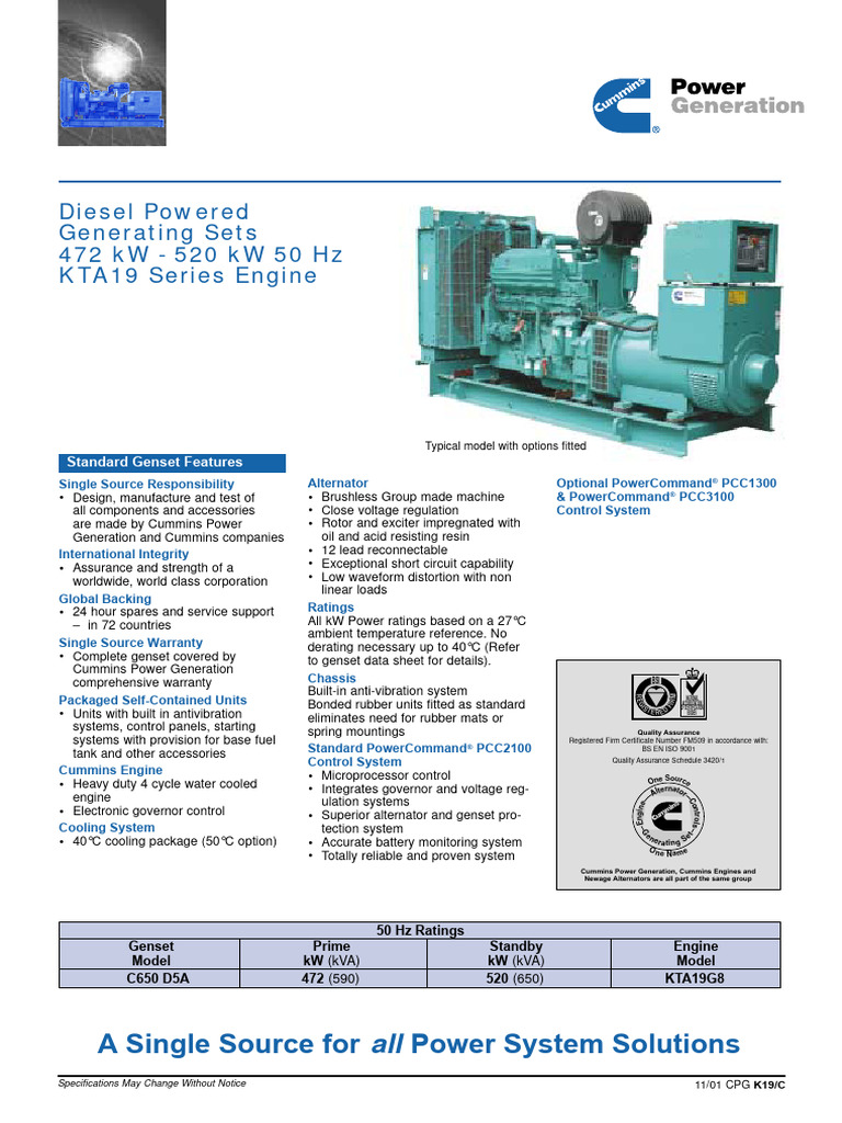 cummins_c650d5a | PDF | Electric Generator | Switch