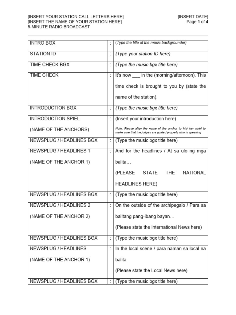Scriptwriting Format Radio Broad 1 | PDF