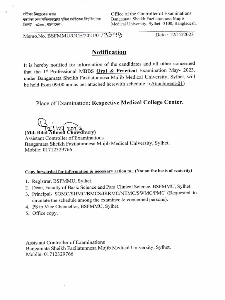 1st Professional MBBS Oral Practical Examination May 2023 Schedule | PDF