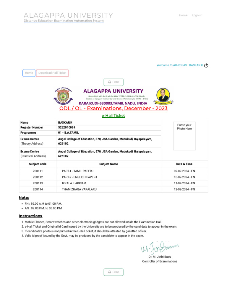 Alagappa University - Distance Examination Automation System | PDF