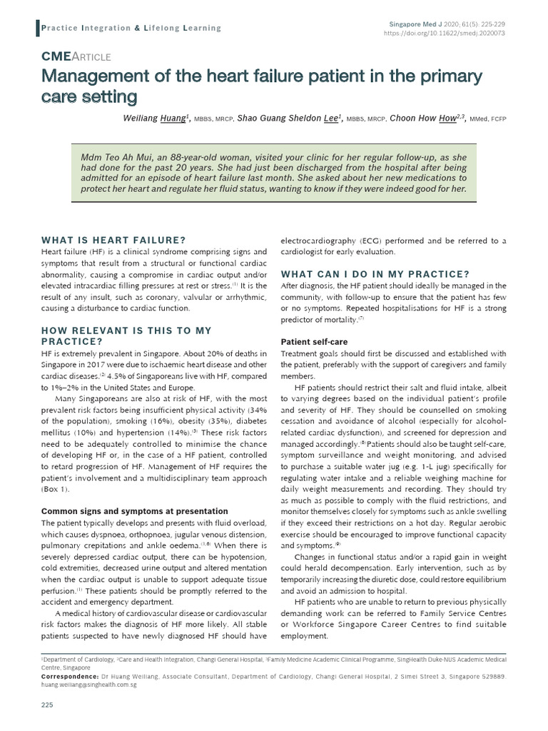 Management of The Heart Failure Patient in The Primary Care Setting ...