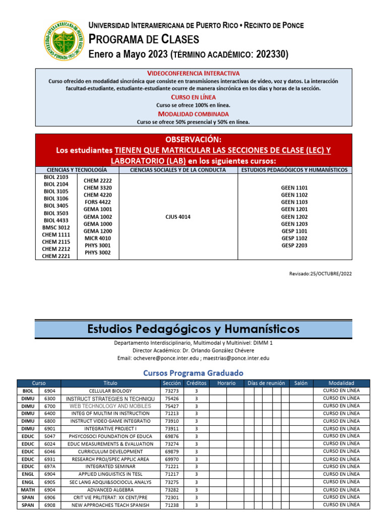 Programa de Clases 2023-30 | PDF