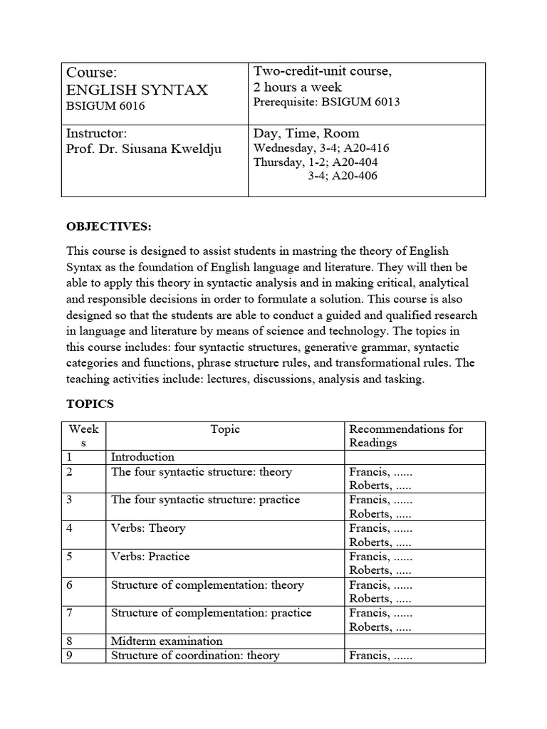 Lesson Plan Pdf Syntax Phrase 