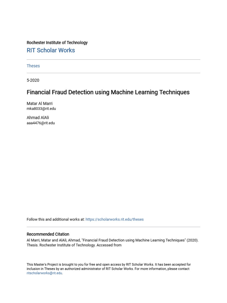 Financial Fraud Detection Using Machine Learning Techniques Pdf