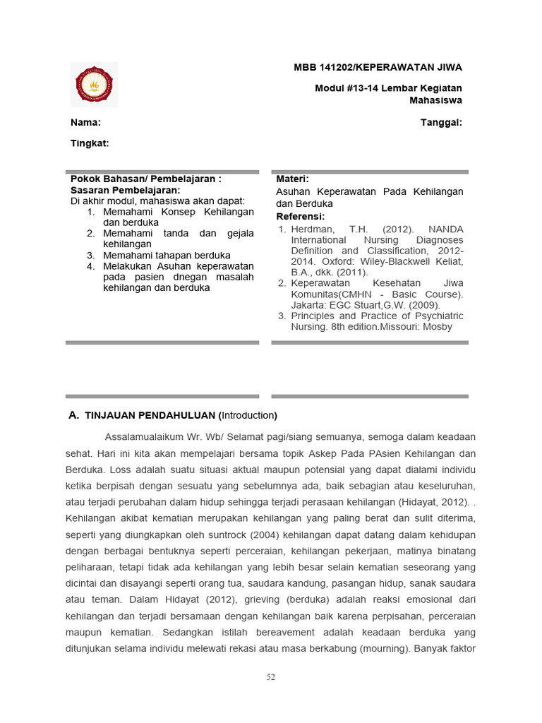 Modul Kep Jiwa (Loss & Greafing) | PDF