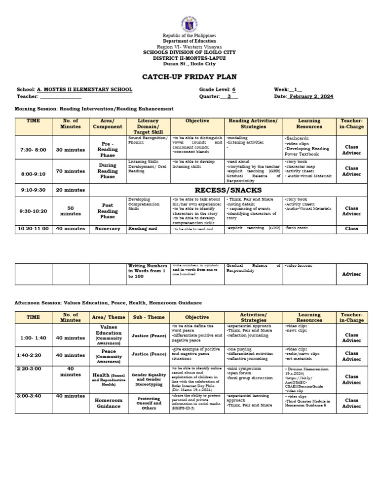 Catch-Up-Friday -WEEK 1 | PDF | Communication | Behavior Modification