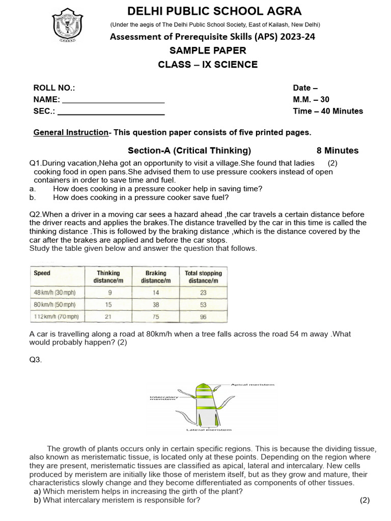 Grade 9 Science APS Sample Paper | PDF | Stoma | Ion
