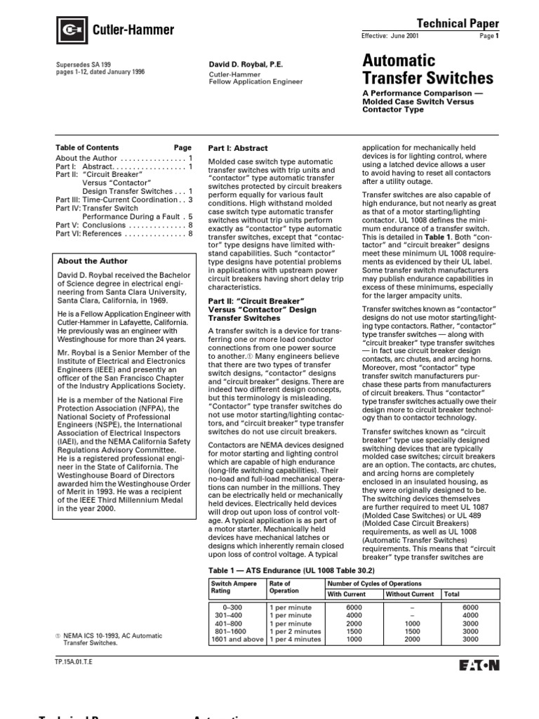 Contactor Type ATS vs Circuit Breaker Type ATS | Fuse (Electrical) | Switch