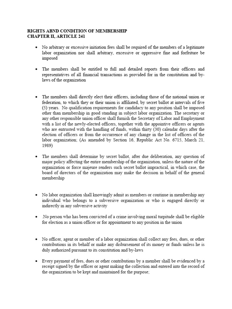 Rights Abnd Condition of Membership Complete | PDF