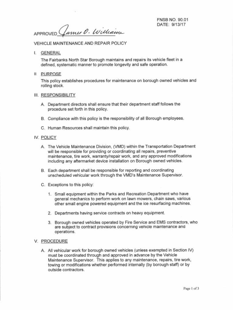 Vehicle Maintenance and Repair Policy PDF | PDF