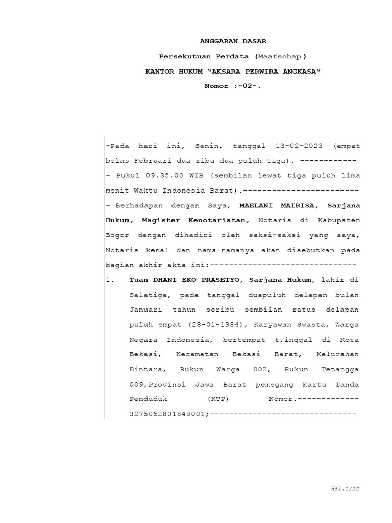 Akta Pendirian Persekutuan Perdata | PDF