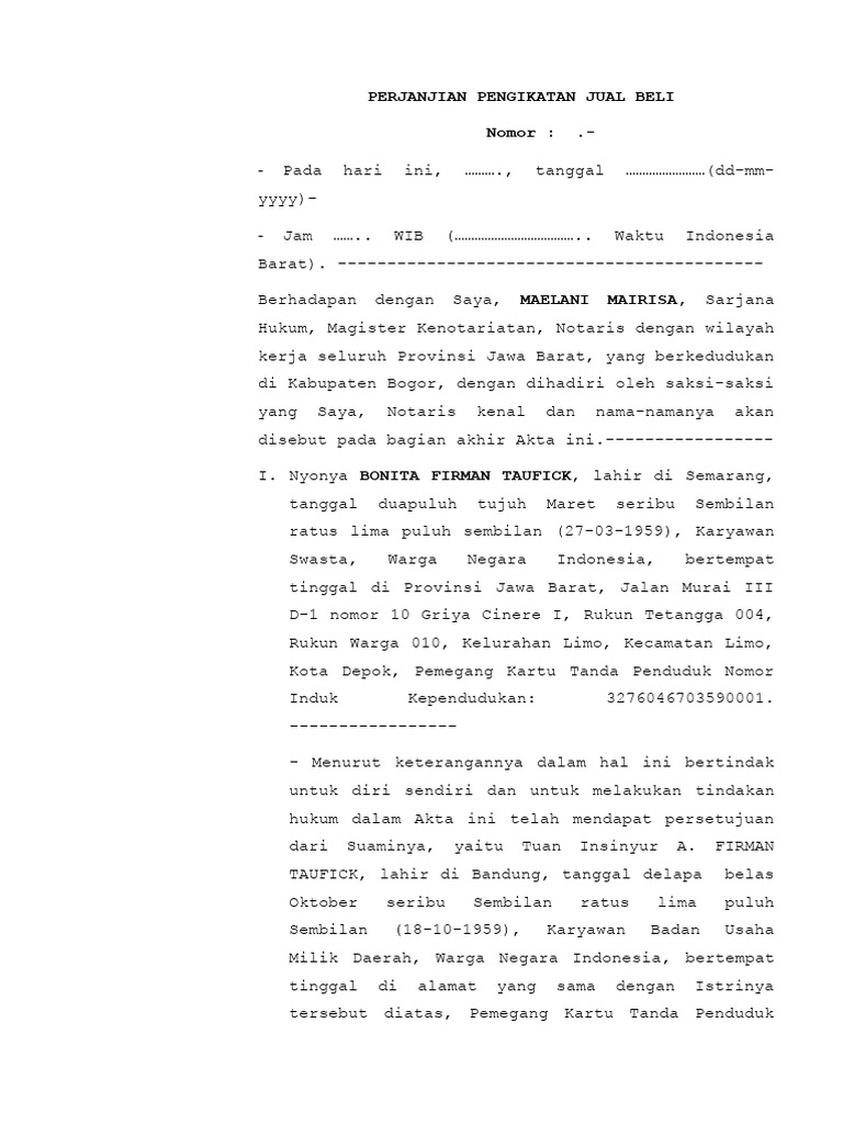 Contoh - Draft - Akta - Perjanjian - Pengikatan JB LUNAS | PDF