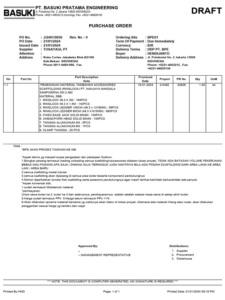 TOSAYAGI PO 0050 UNPRICE | PDF