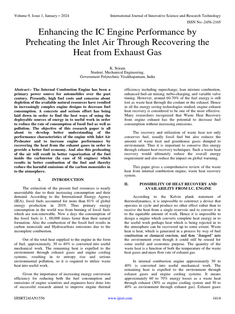 Enhancing The IC Engine Performance by Preheating The Inlet Air Through Recovering The Heat From ...