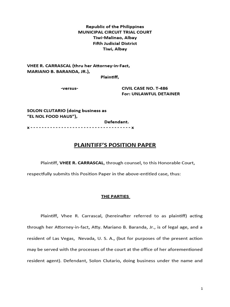 Unlawful Detainer Case: Carrascal vs. Clutario | PDF