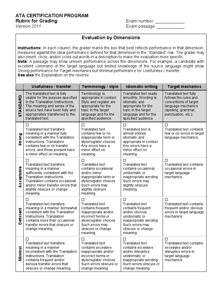 BT - ATA Grading Rubric | PDF