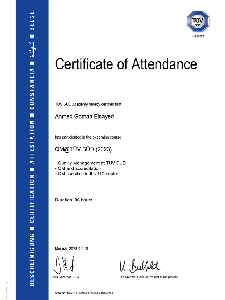 QM@TÜV SÜD (2023) Certificate 6 | PDF