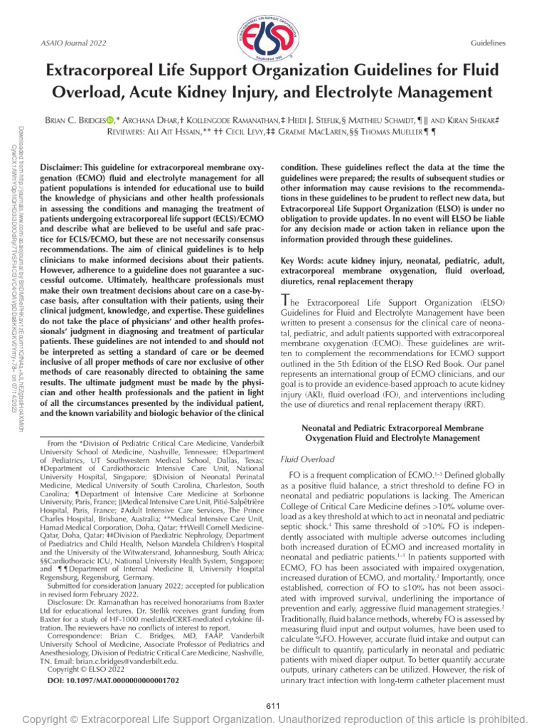 ECMO Fluid and Electrolyte Guidelines | PDF | Intensive Care Medicine ...
