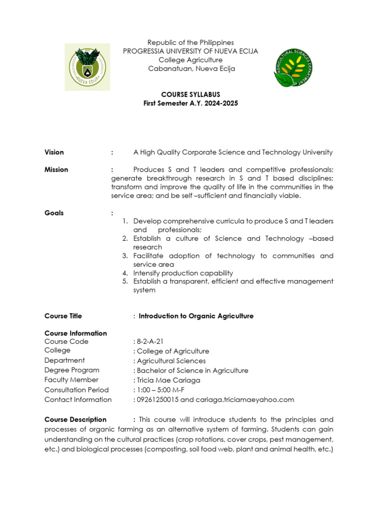 Course Syllabus For Agriculture | PDF | Wellness