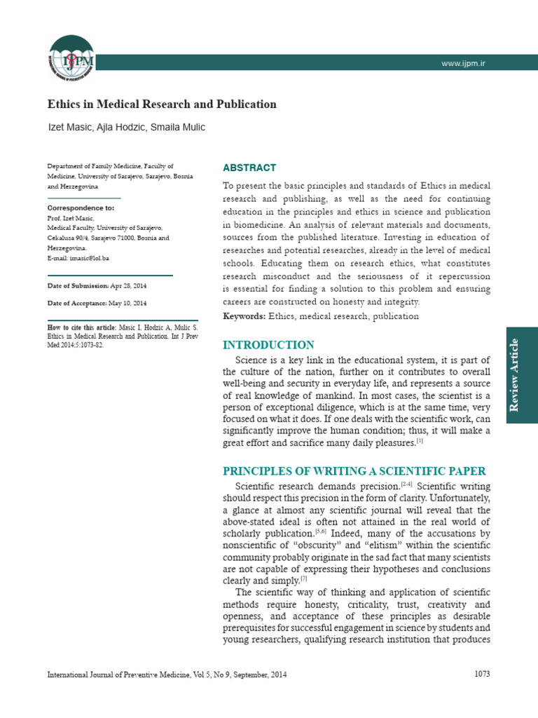 Ethics in Medical Research and Publication | PDF
