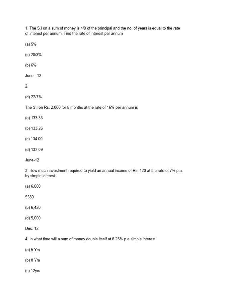 Simple Interest Problems for Students | PDF | Finance & Money Management