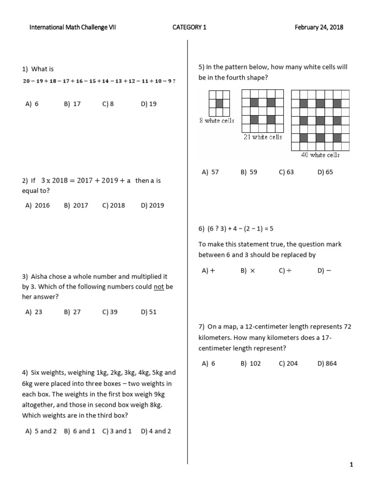 Category 1 - R1 - Int'l Math Challenge VII | PDF