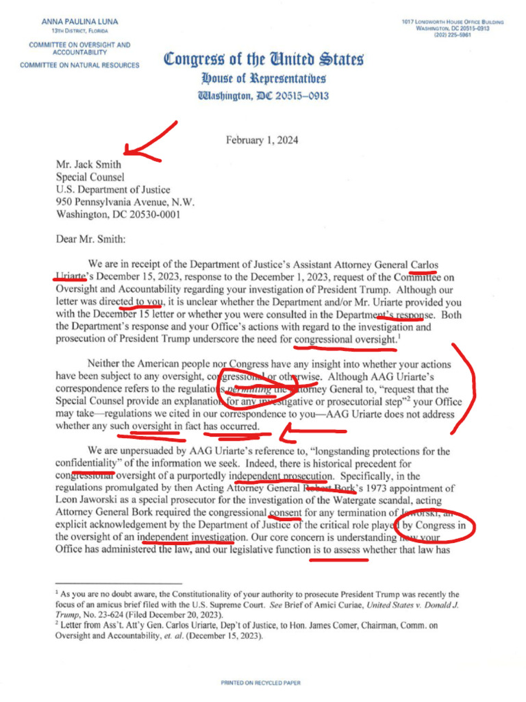 Luna Letter For Special Counsel Jack Smith | PDF