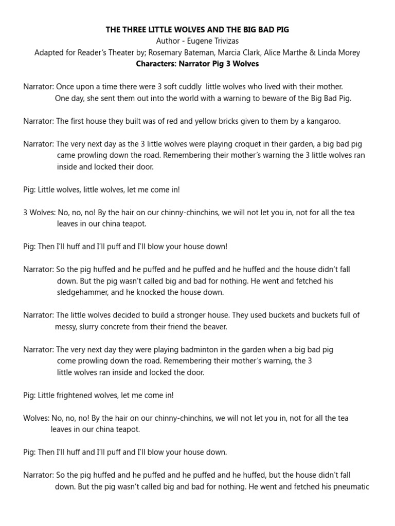 The Three Little Wolves and The Big Bad Pig | PDF