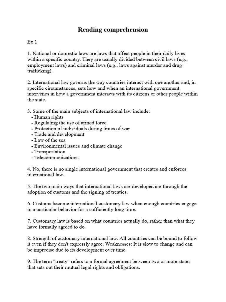 Reading Comprehension Unit 9 | PDF | International Law | Treaty