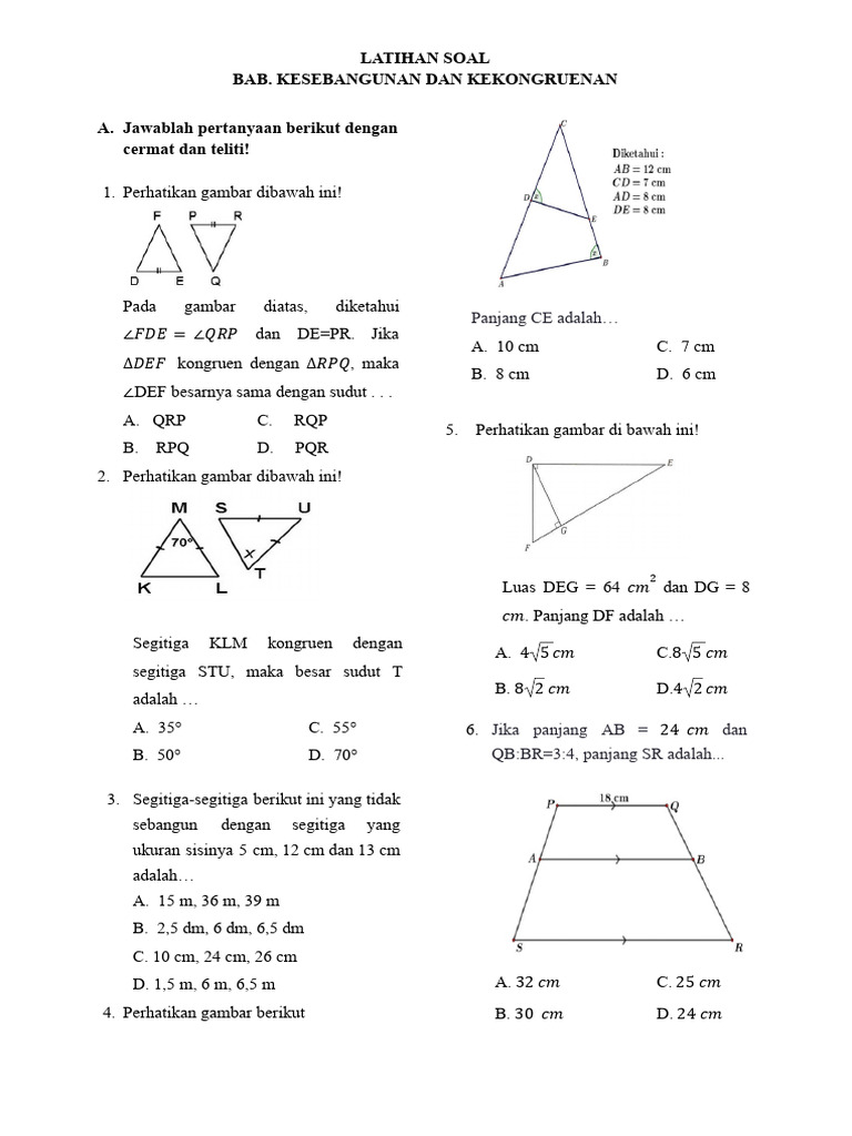 Latihan Soal Kesebangunan Kelas 9 SMP | PDF