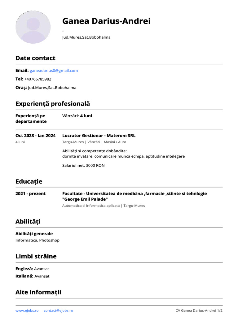 CV Darius-Andrei Ganea Ro | PDF
