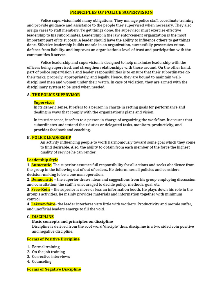 LEA1- Principles-Of-Police-Supervision | PDF | Leadership | Police