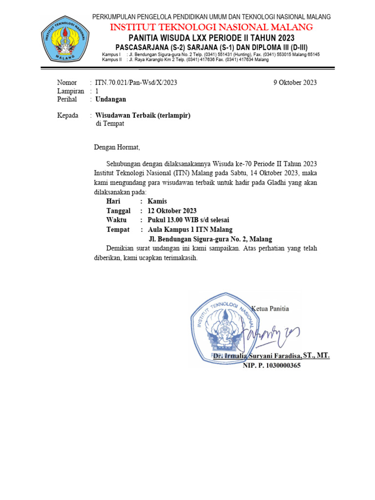 022 Undangan Gladhi Wisudawan Terbaik-1 | PDF