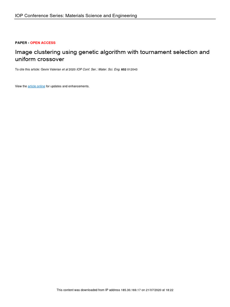 Image Clustering Using Genetic Algorithm With Tour Pdf Cluster Analysis Genetic Algorithm
