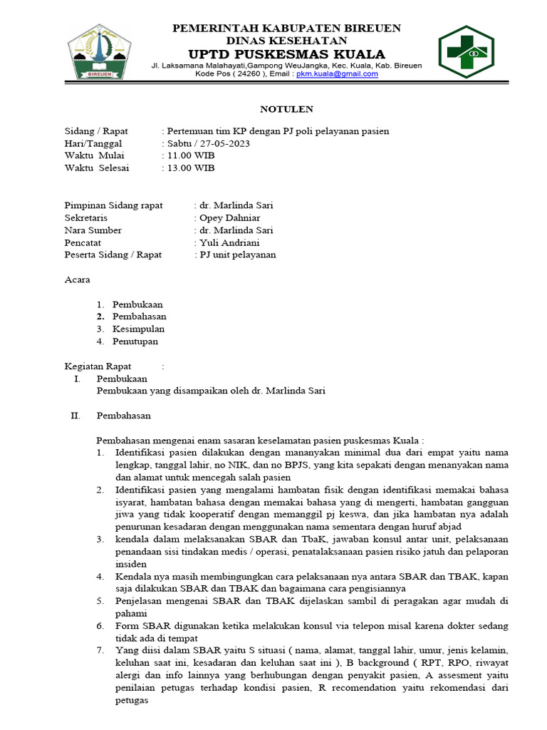 Notulen Dengan PJ Mei Fix | PDF