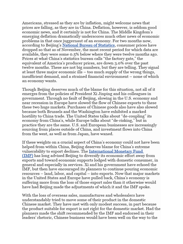 China Deflation Problem Eco Sem 4 | PDF | Finance & Money Management ...