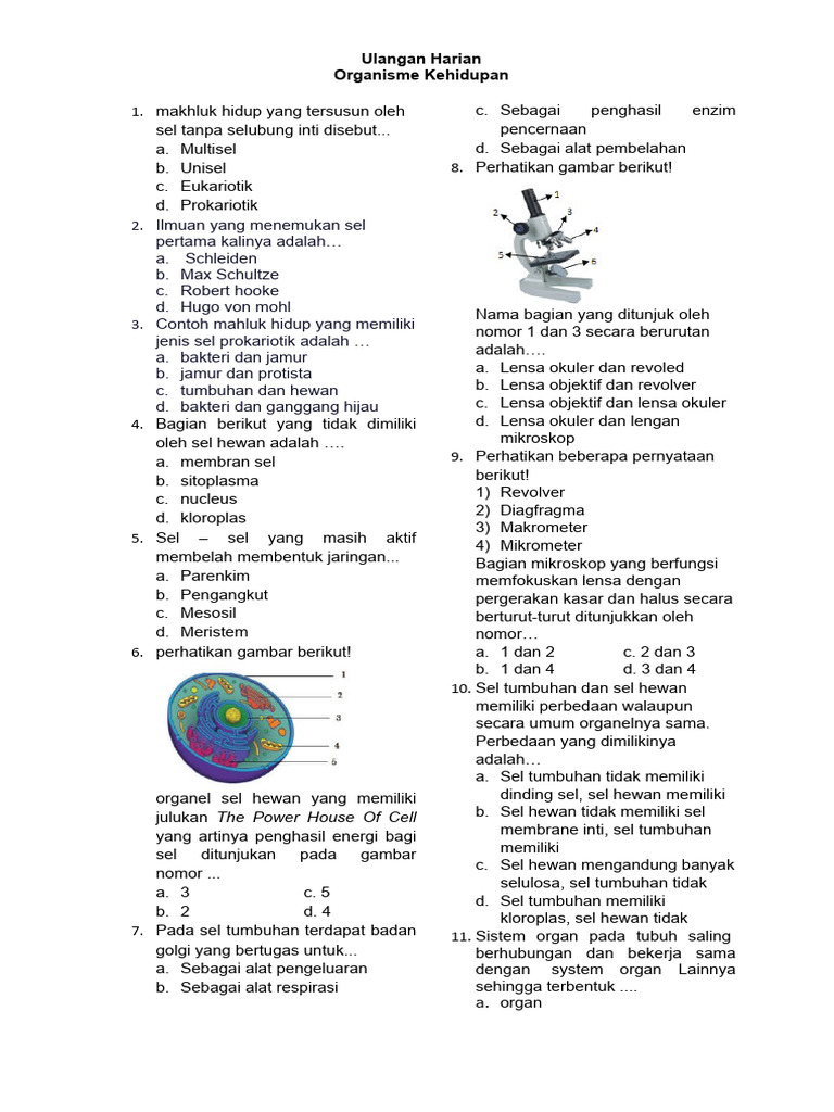soal ulangan (sel) kelas 8 g | PDF
