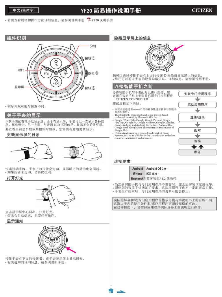 手表YF20 简易操作说明手册 | PDF