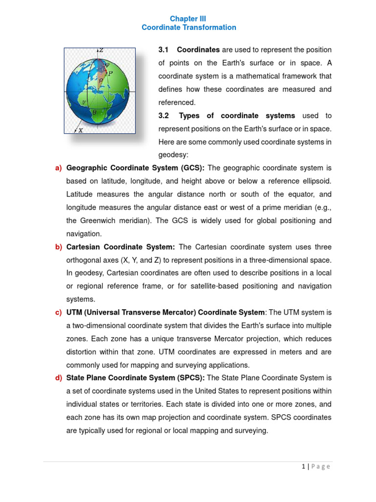 Chaper Three Coordinate Transformation MTU | PDF | Geodesy | Latitude