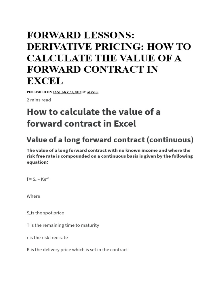Forward Contract Valuation in Excel | PDF | Business | Finance & Money ...