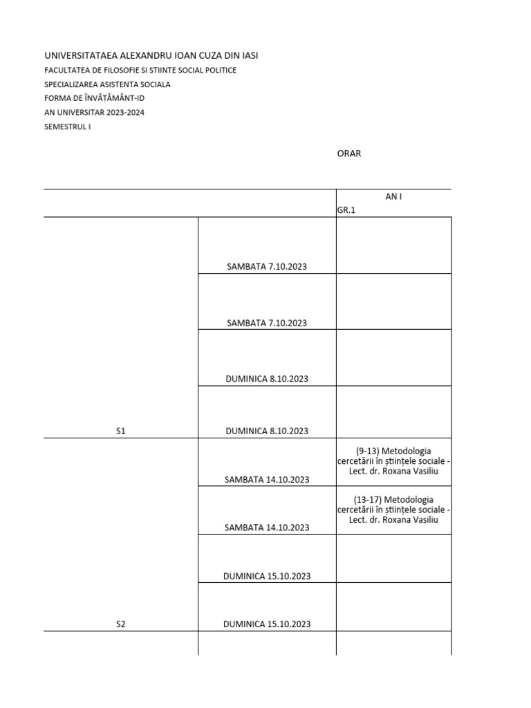 Orar Sem 1 As-Id 2023-2024 | PDF