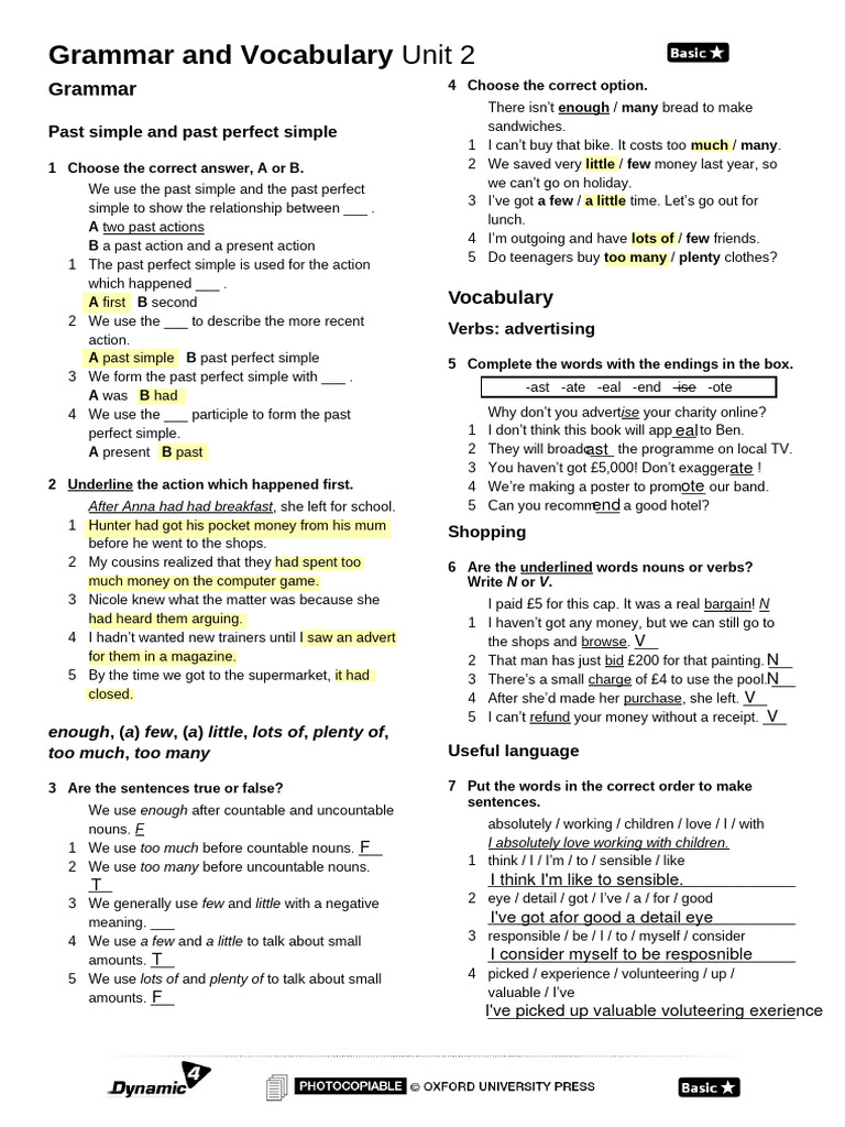 Dynamic - G&V - Unit 2 - BASIC | PDF | Noun | Language Mechanics