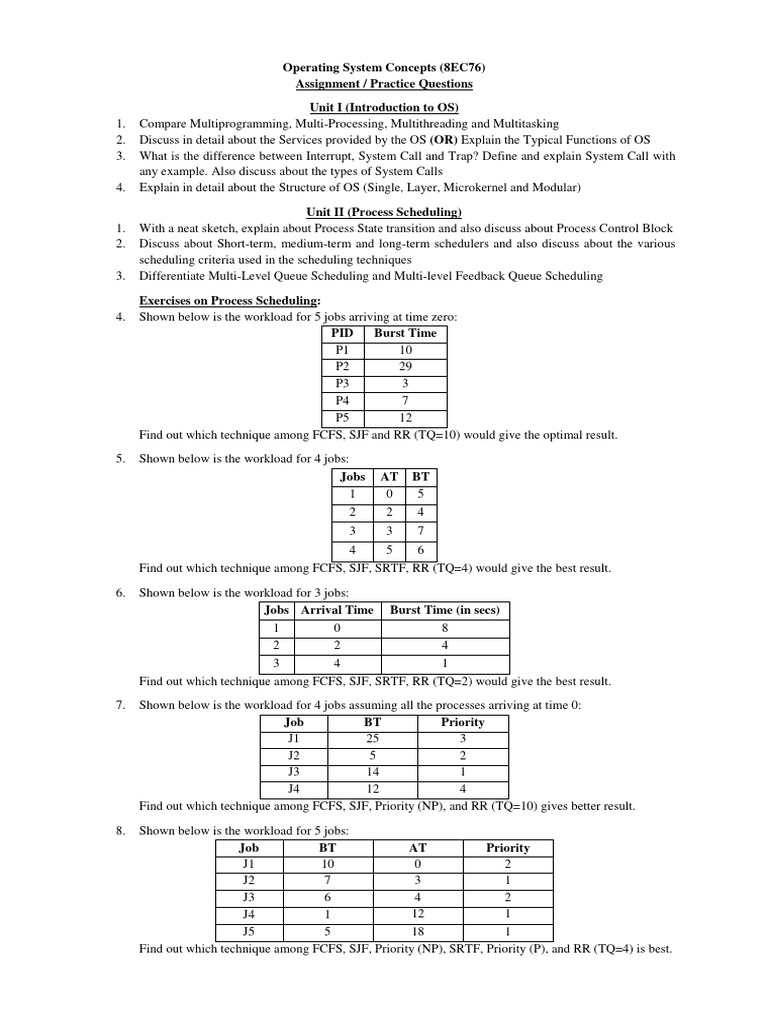 OSC - Practice Questions - Units 1, 2 and 3 | PDF | Scheduling (Computing) | Concurrency ...