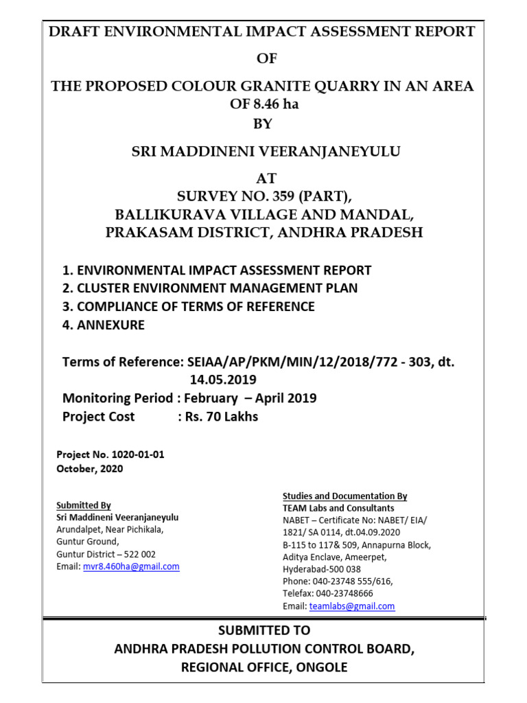 Draft EIA MVR - Compressed | PDF | Environmental Impact Assessment | Granite