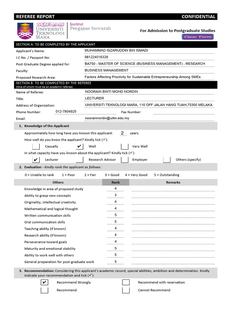 Referee Report for MSc Business Management | PDF | Cognition