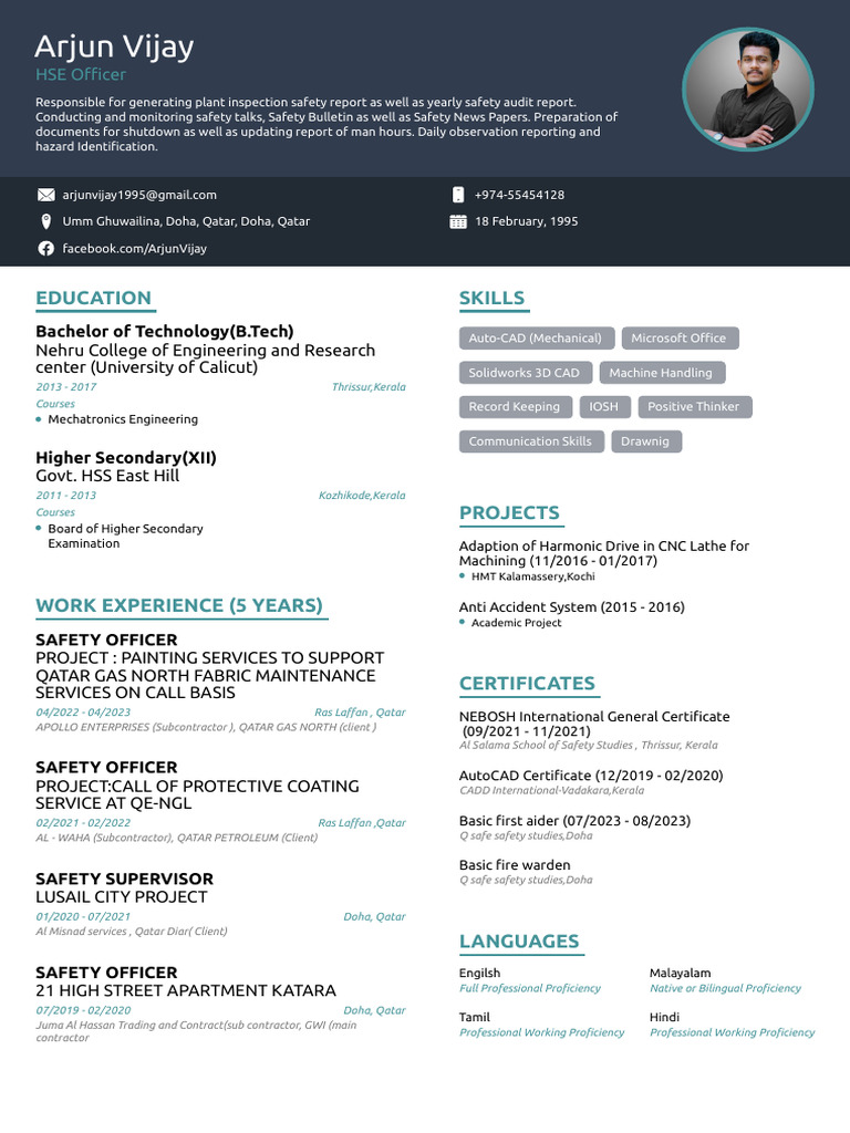 Arjun's Resume | PDF | Kerala | Qatar
