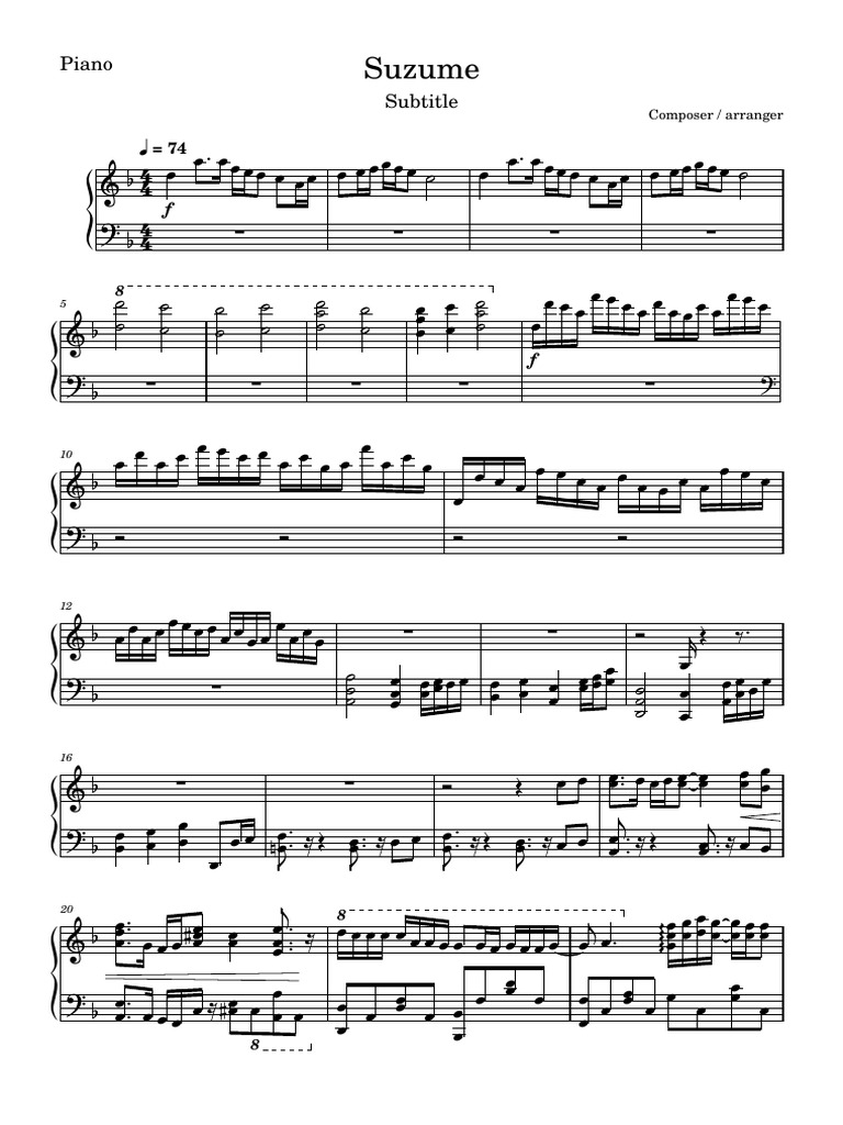 Suzume Piano | PDF | Musical Compositions | Musical Techniques