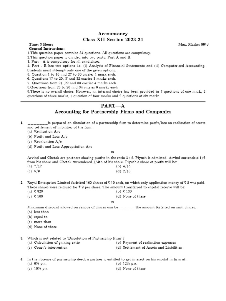 SQP 10 Accountancy | PDF